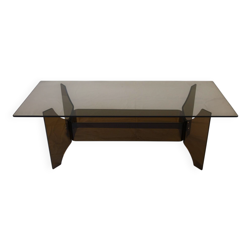 Table basse en verre fumé et altuglas, années 70 | Selency