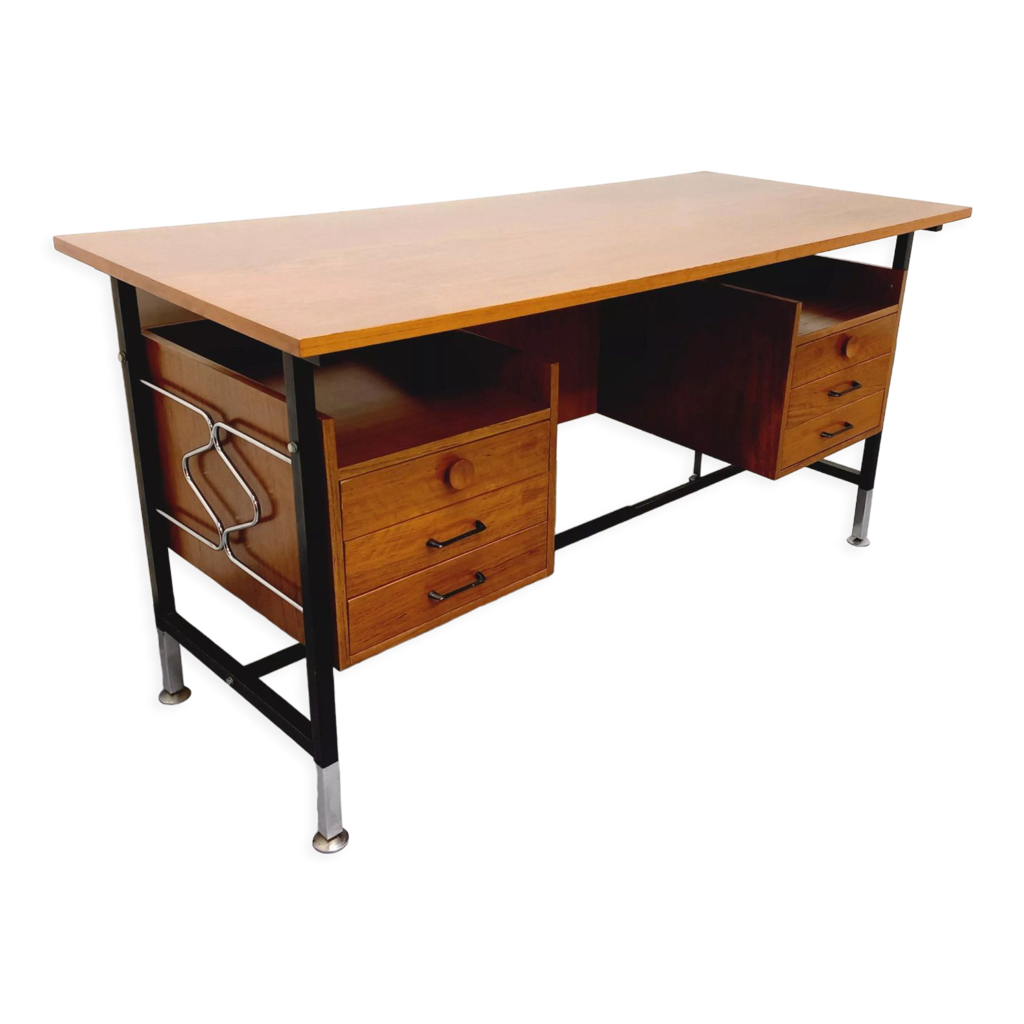 Vintage modernist executive desk in rosewood and metal from the 60s ...