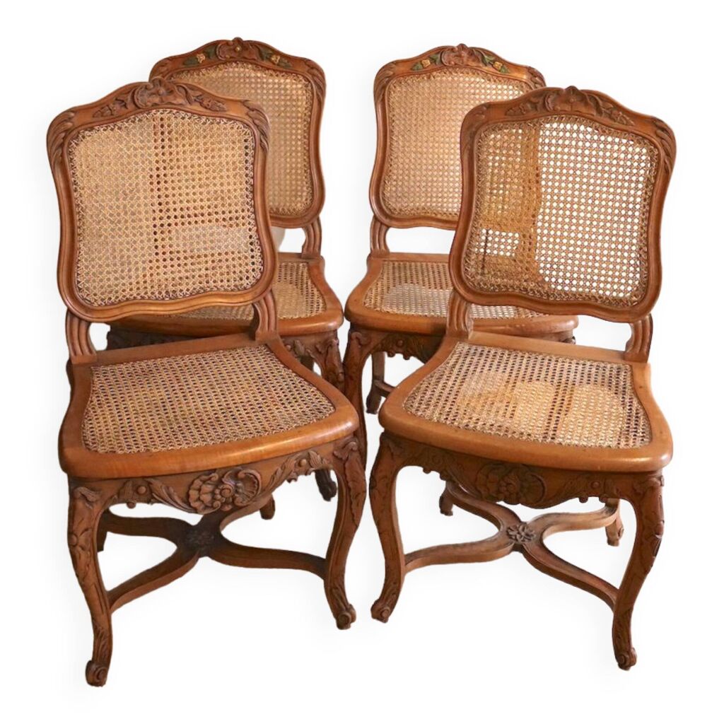 Chaises Louis XV cannées (4) en bois massif | Selency