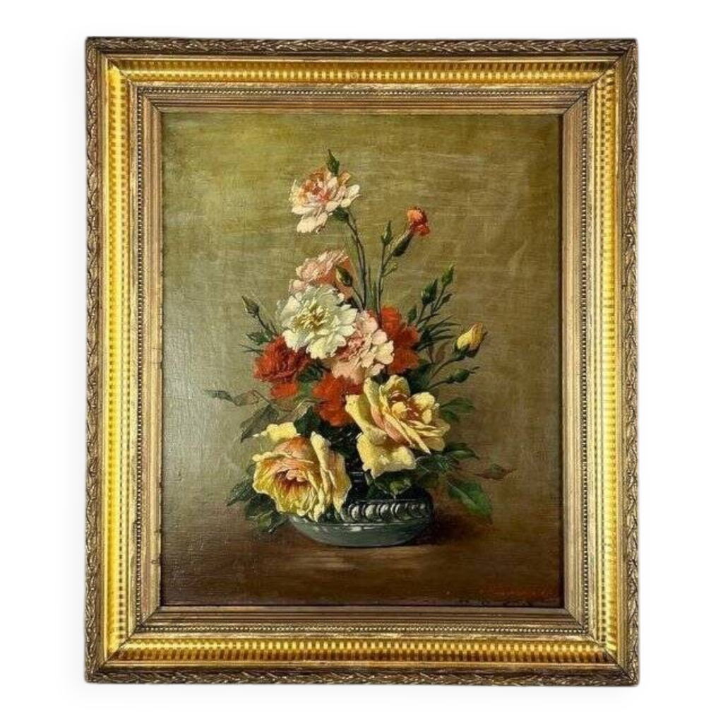 Tableau Huile sur Toile Nature Morte Florale, école Française, Paris ...
