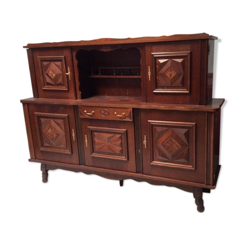 Buffet basque 2 corps en chêne plaqué | Selency