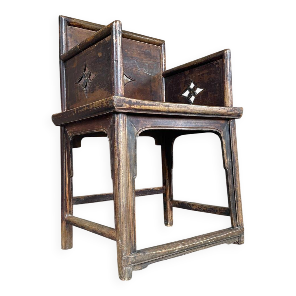 Fauteuil chinois ancien à dossier bas, fin du XIXe siècle, coude en ...