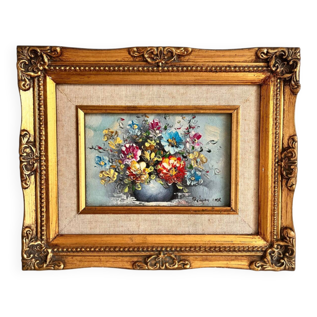 Tableau huile toile Robert cox nature morte et cadre doré | Selency