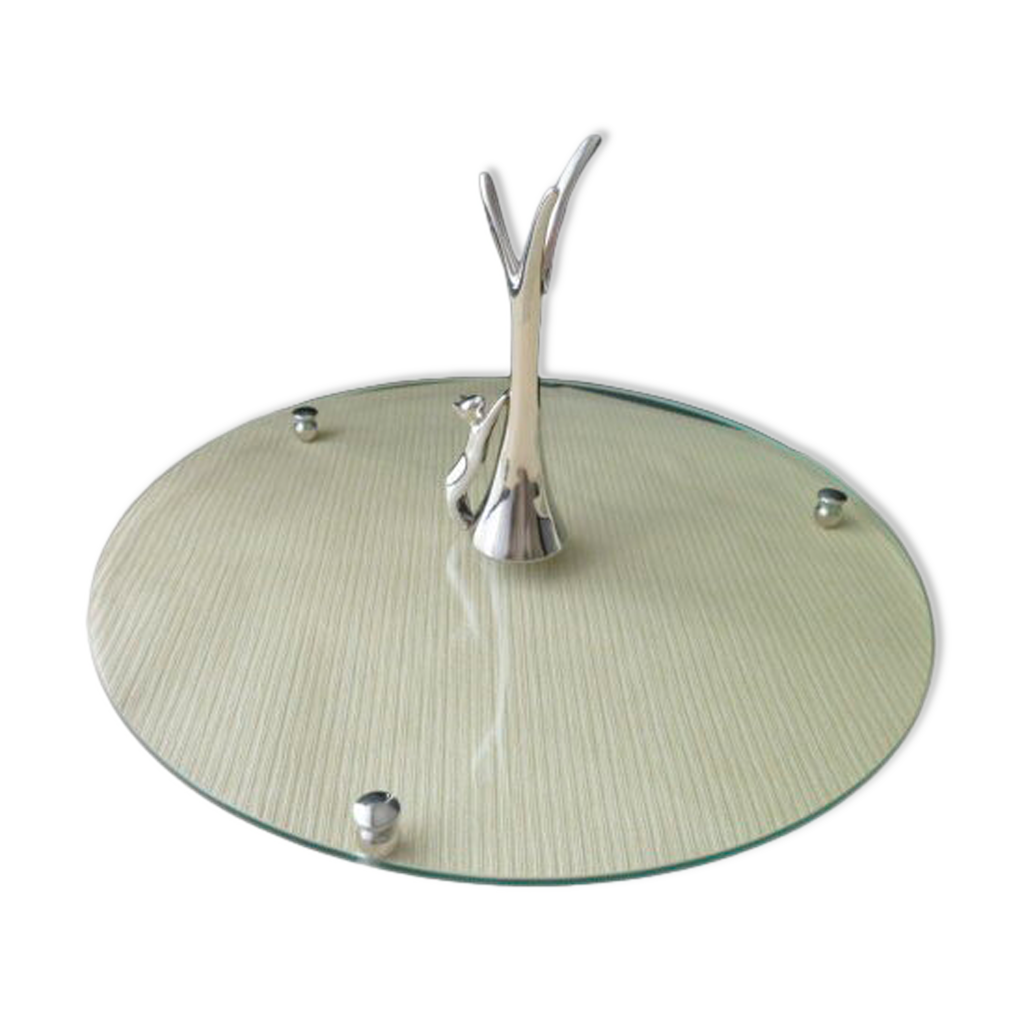 Plateau à fromage en verre et métal argenté Siléa Petit chat sur l'anse ...