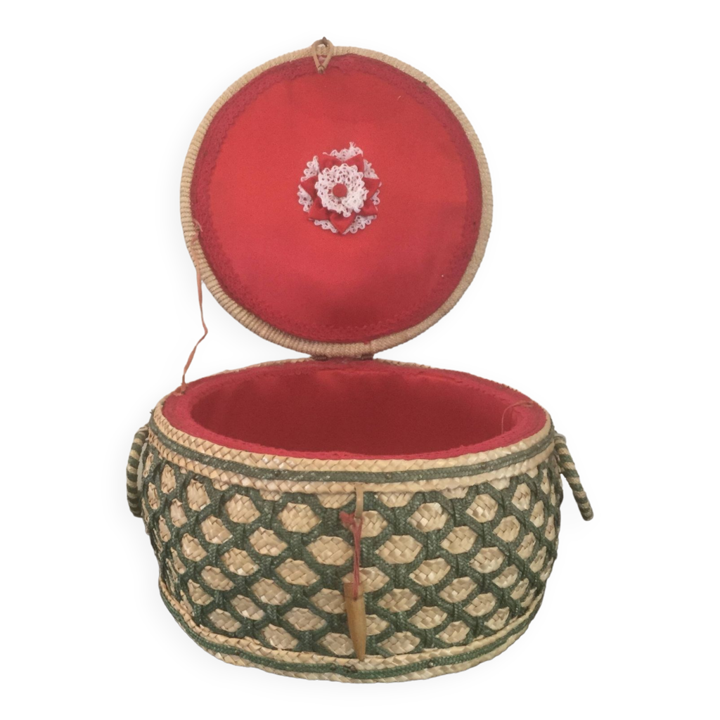 Boite coffret - couture bijoux - osier paille tressée - vintage - | Selency