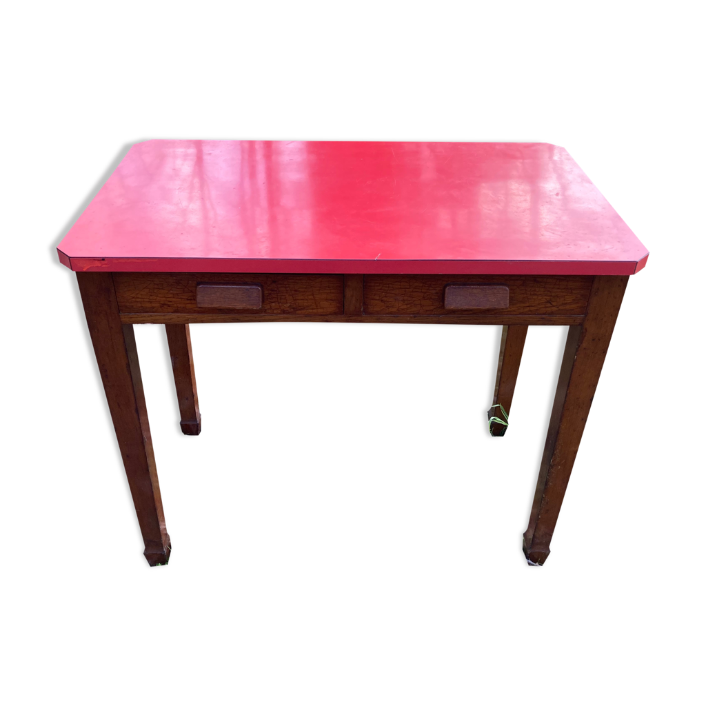 Table d’appoint ou bureau en bois et formica rouge 1970 vintage | Selency