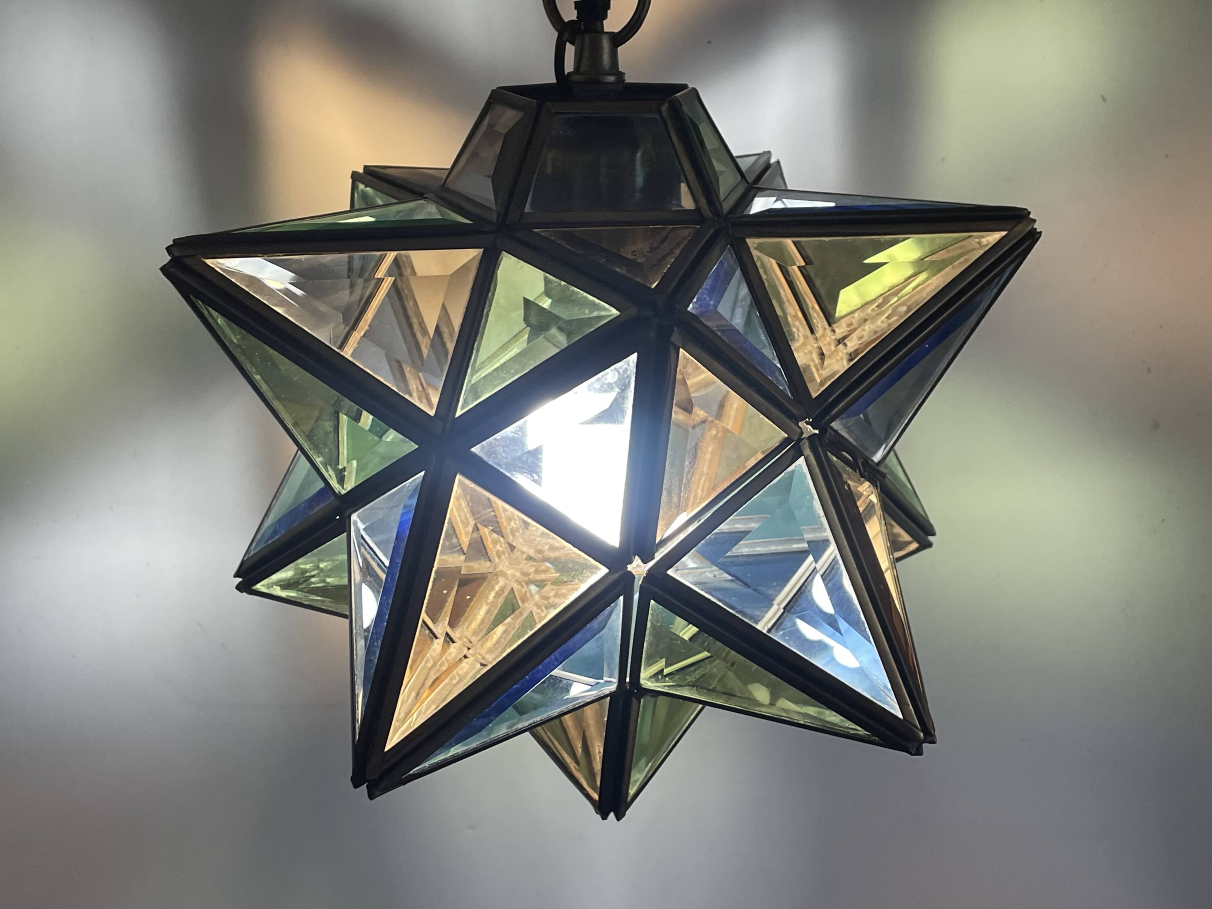 Lustre Nordique géométique étoile verre bisauté teinté et laiton 25 à ...