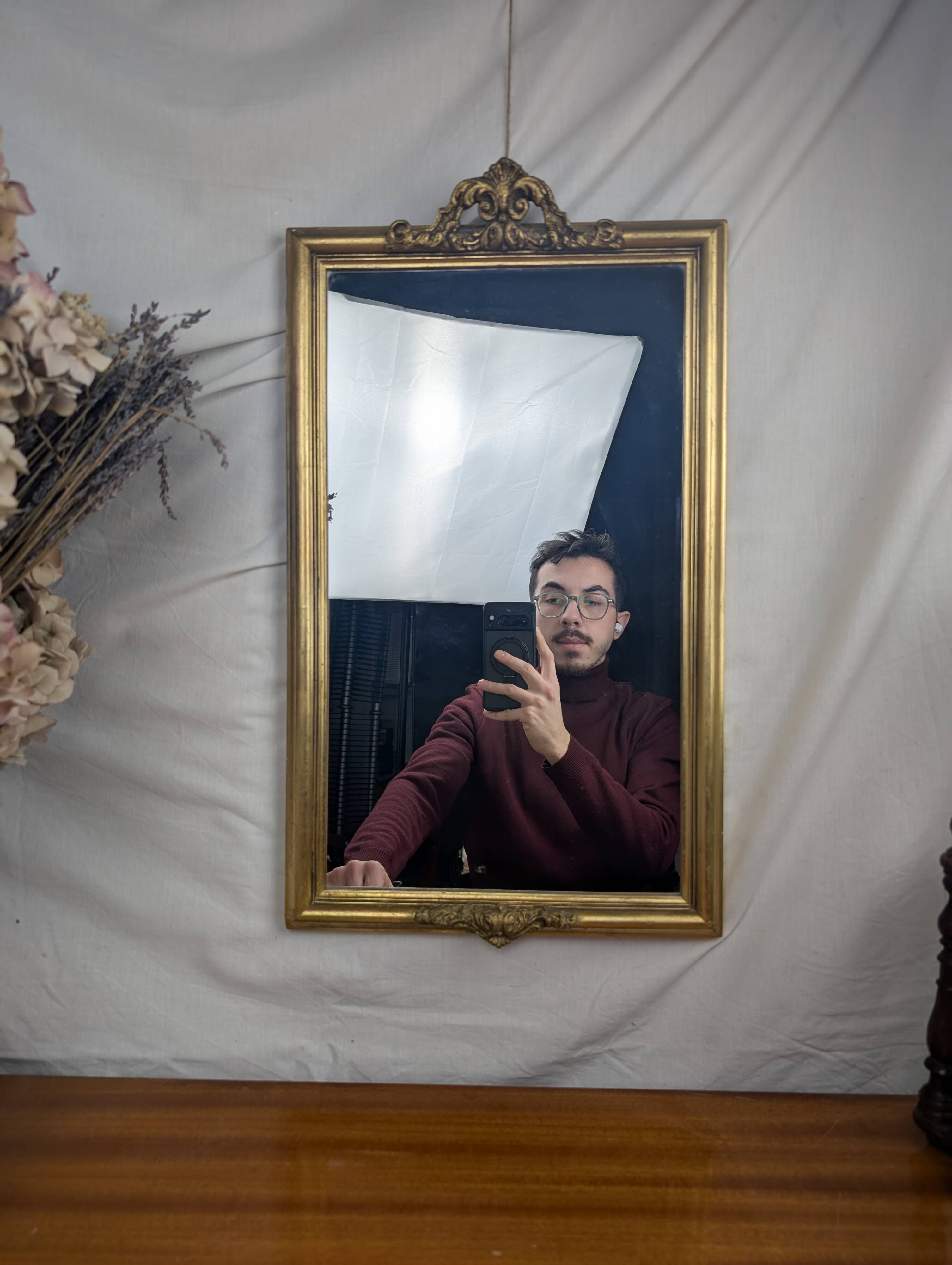 Golden Wall Mirror 57x33 Rococo Style, Louis XV in Wood and Stucco ...