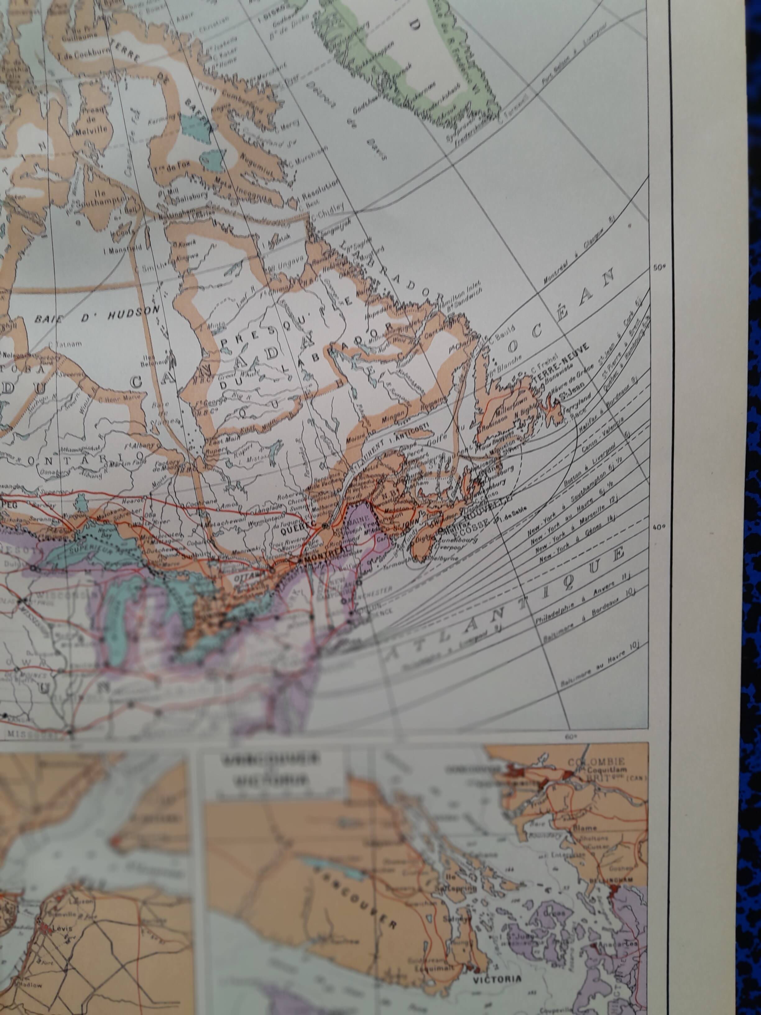 Carte géographique issue Atlas Quillet année 1925 : carte Canada ...