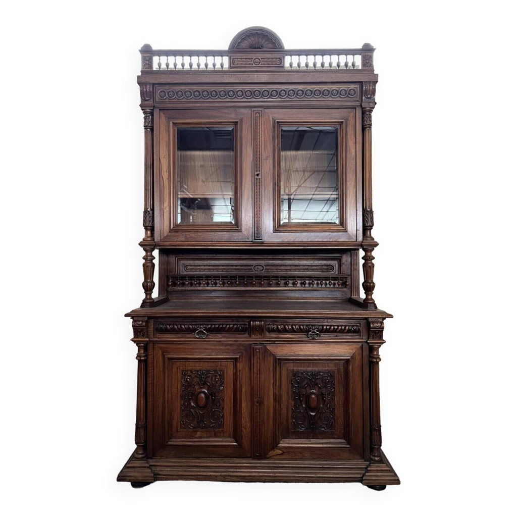 Renaissance style bookcase buffet in solid carved walnut circa 1850 | Selency