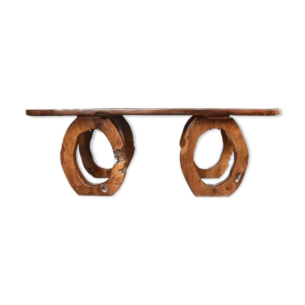 Table de salle à manger brutaliste forme libre en olivier | Selency