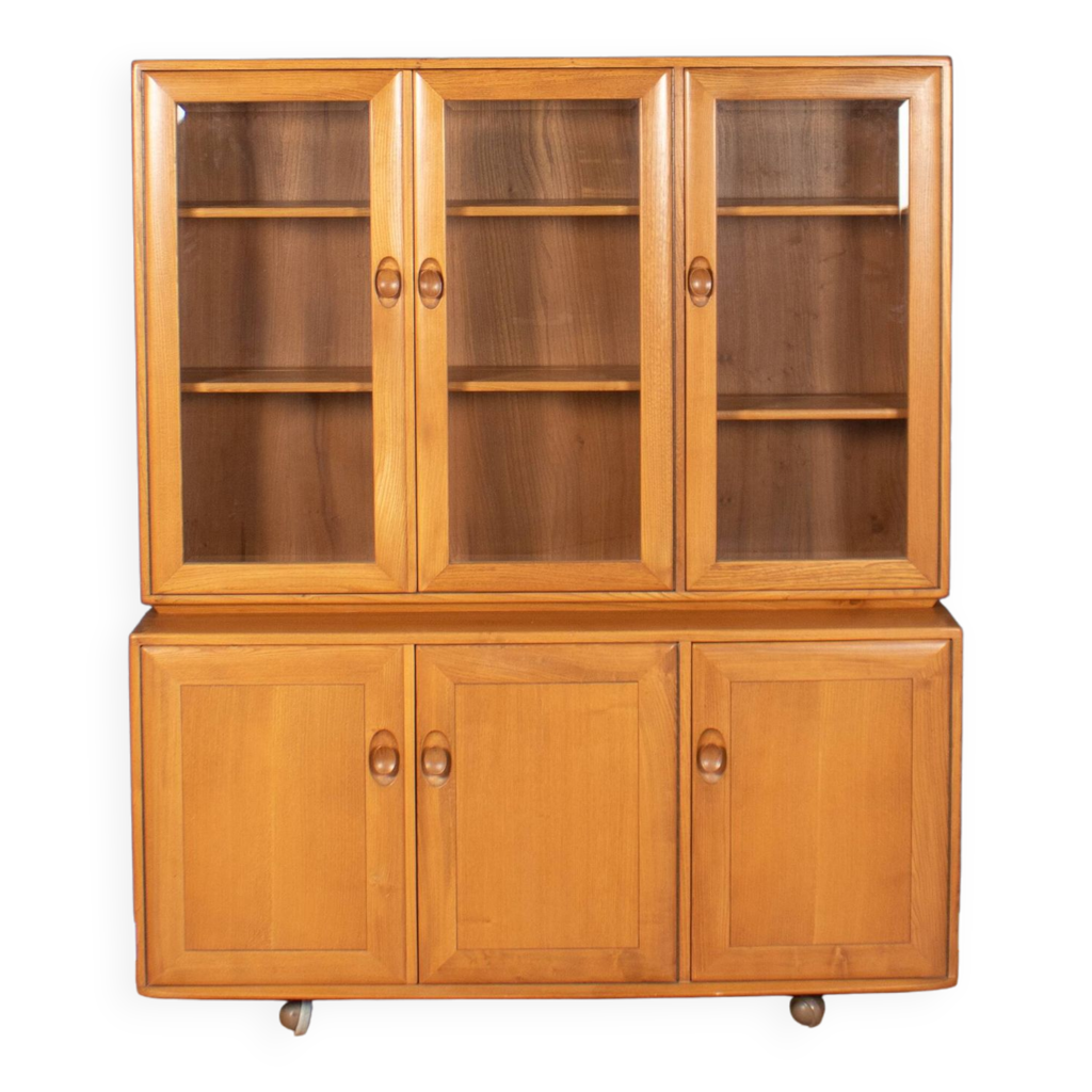 Buffet vintage Ercol Elm Windsor avec vitrine vitrée, modèle 803, 806 ...