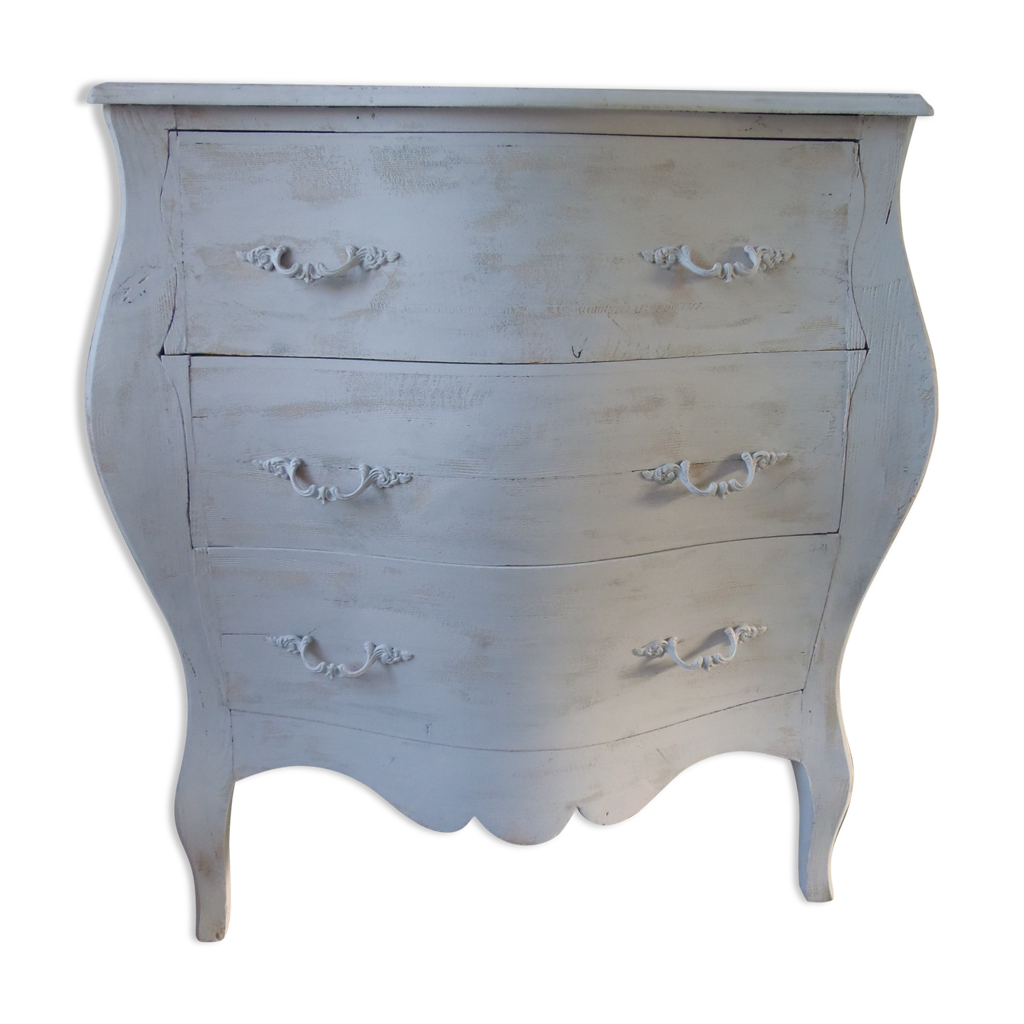 Commode galbée patinée gris perle finition cirée, plateau gris perle ...
