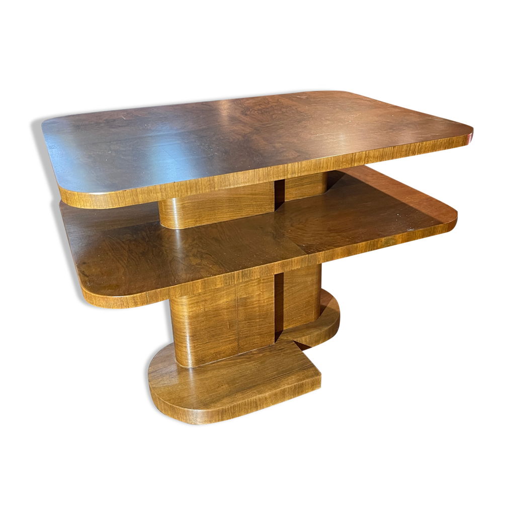 Table basse moderniste constructiviste art déco en loupe de noyer par ...