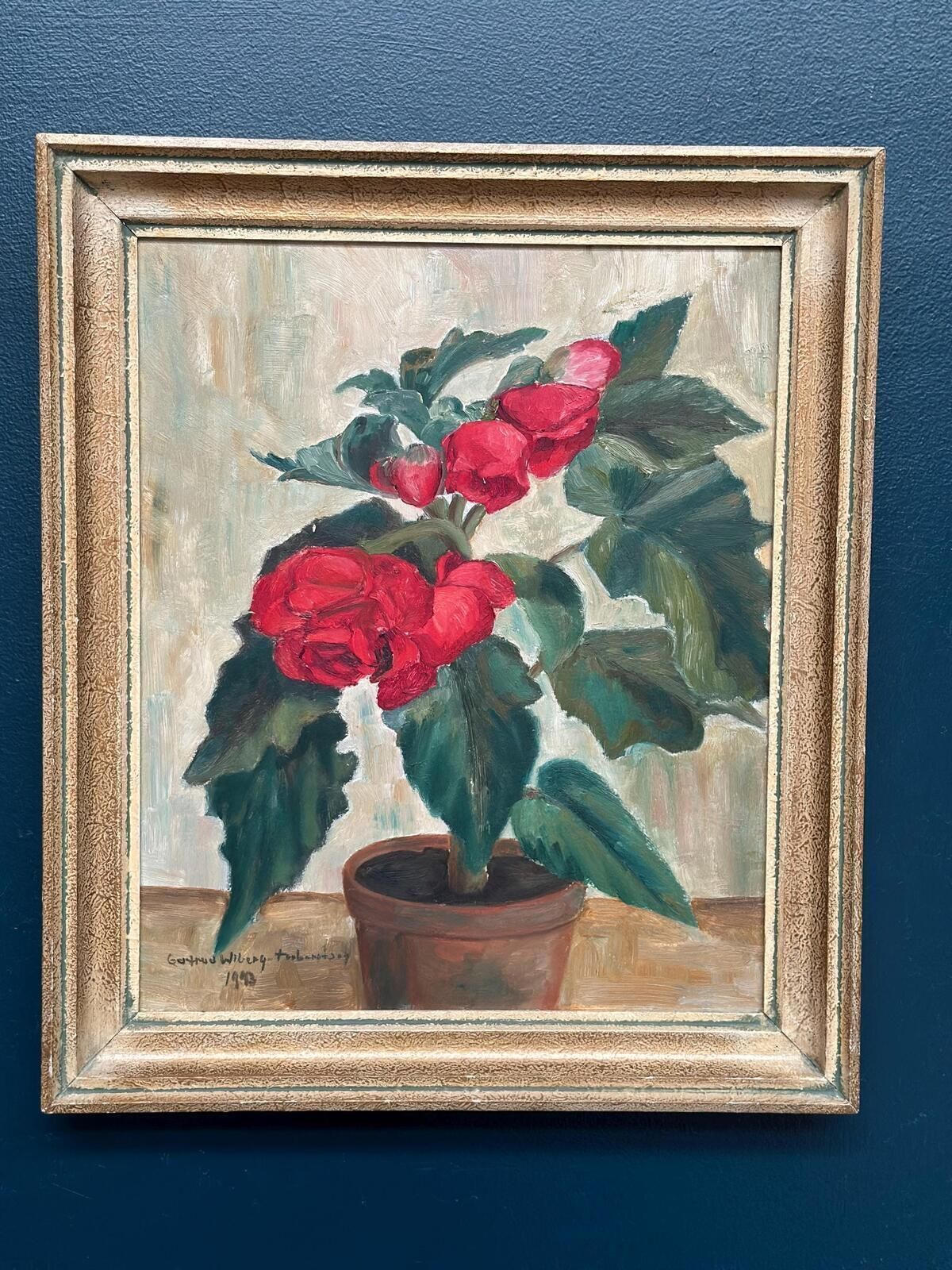 Huile sur panneau d'origine suédoise – « Fleur rouge dans un pot » par ...