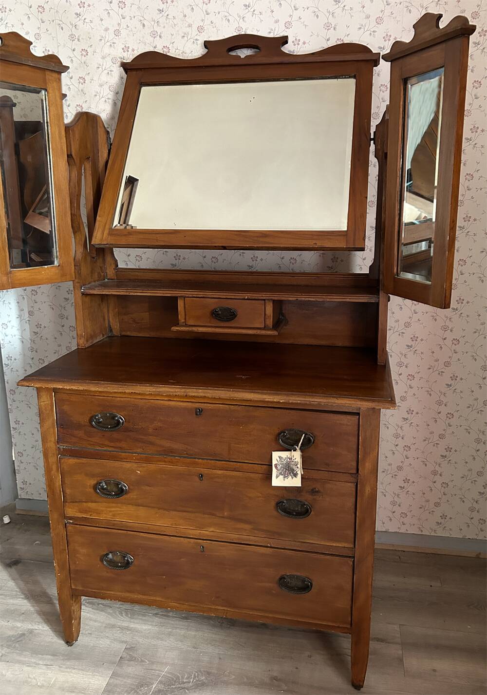 Coiffeuse commode victorienne, Miroirs triptiques, UK, 1900 | Selency