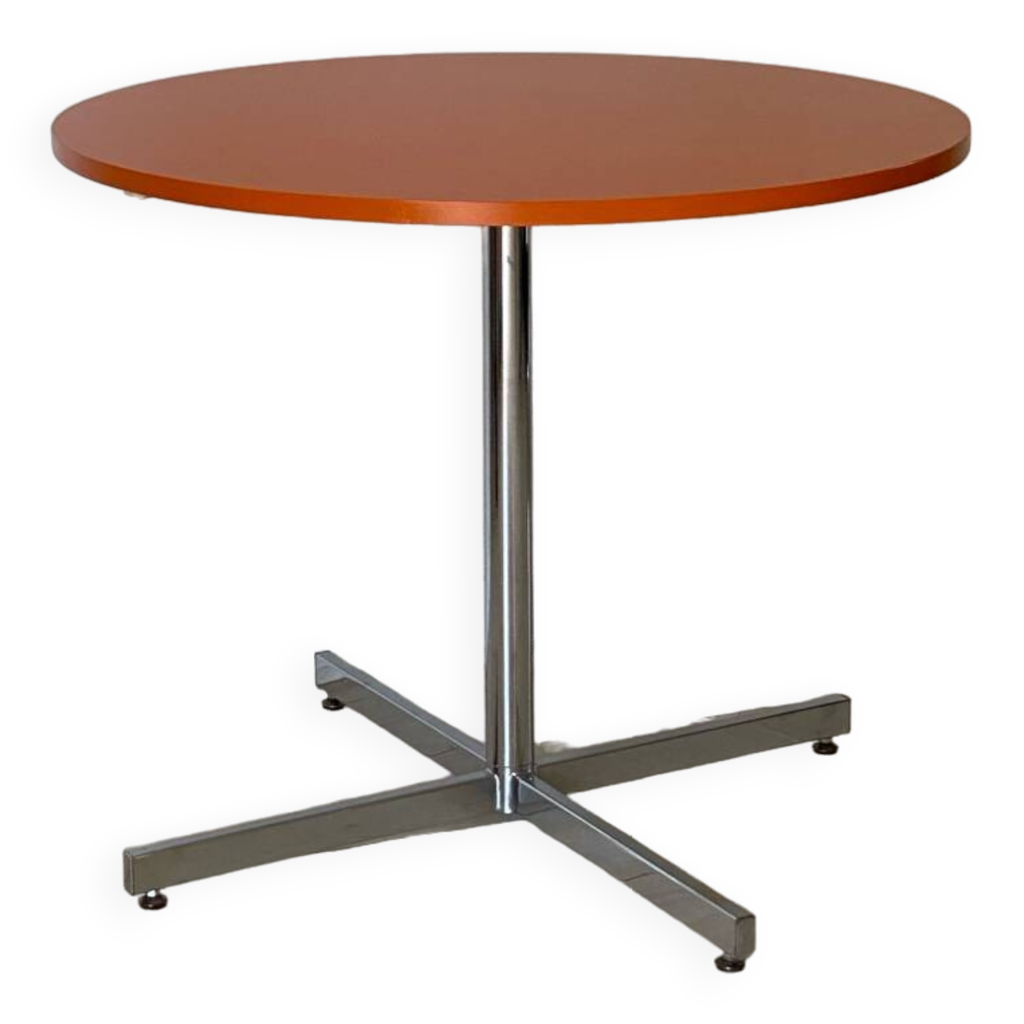 Table ronde orange et pied métal | Selency