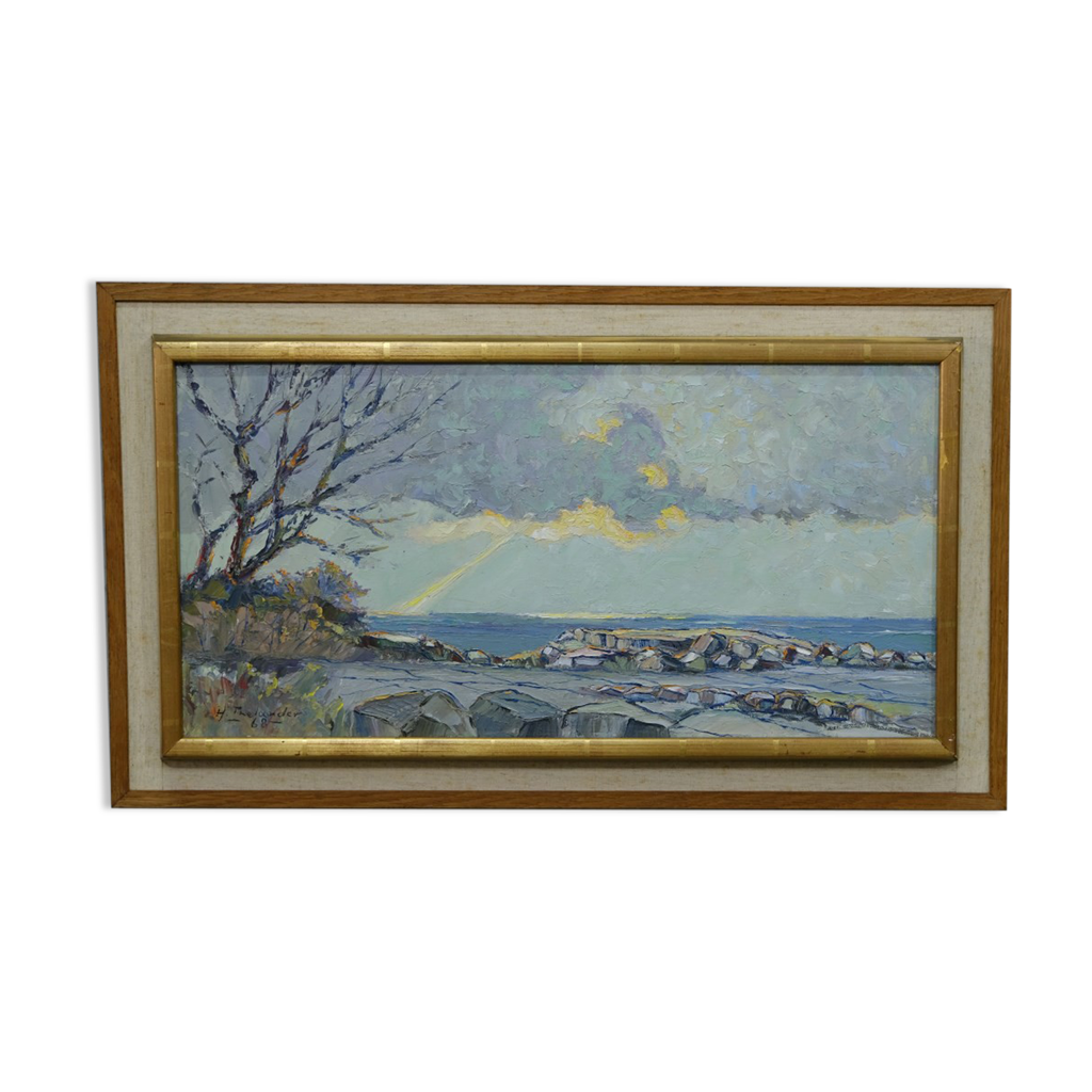 Peinture scandinave Harald Thelander années 1960 huile sur toile | Selency