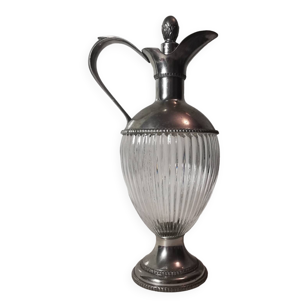 Carafe aiguière en étain et verre "les étains du manoir" xxème siècle ...