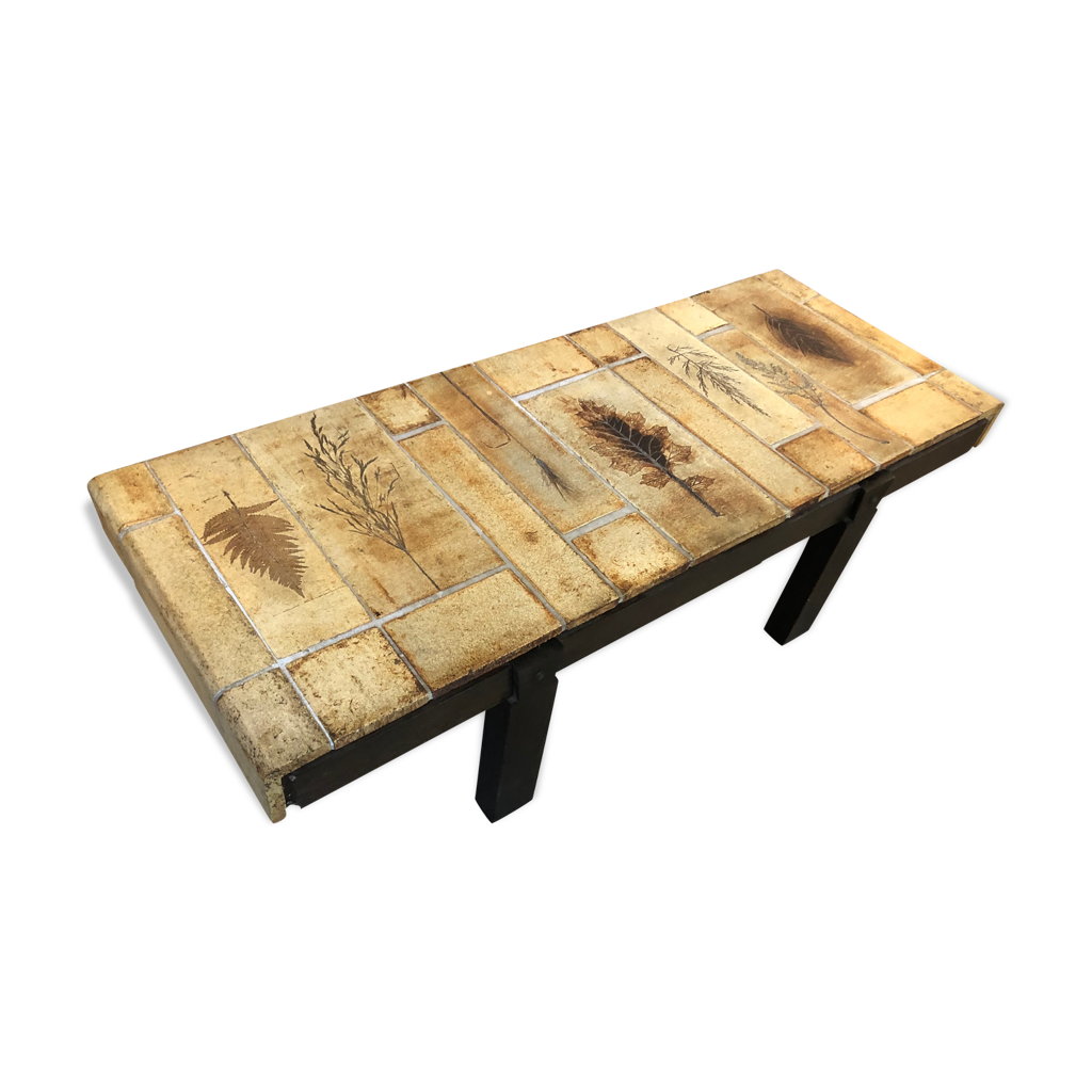 Table basse herbier vintage signée Roger Capron | Selency
