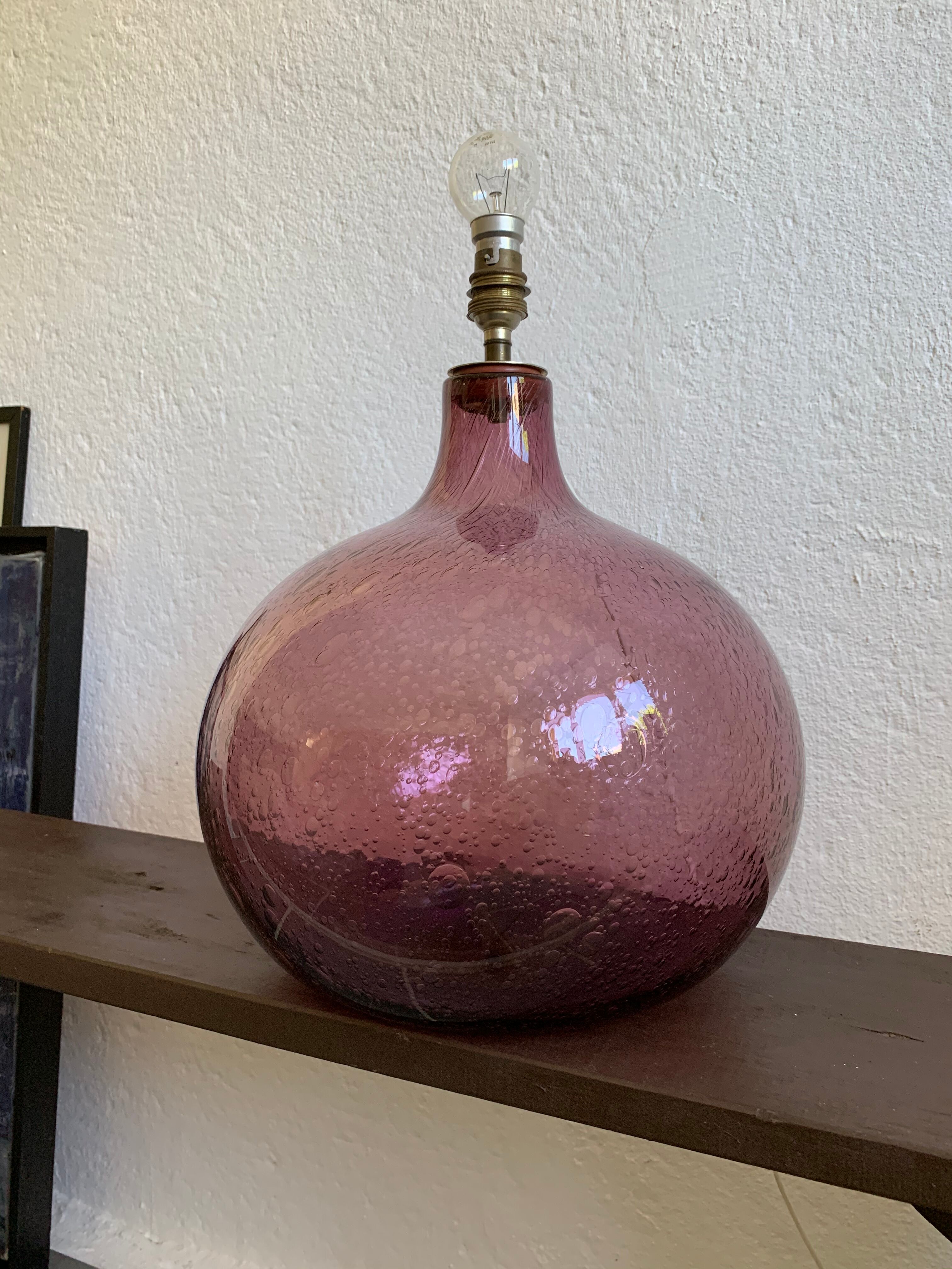 Pied de lampe vintage en verre bullé soufflé | Selency