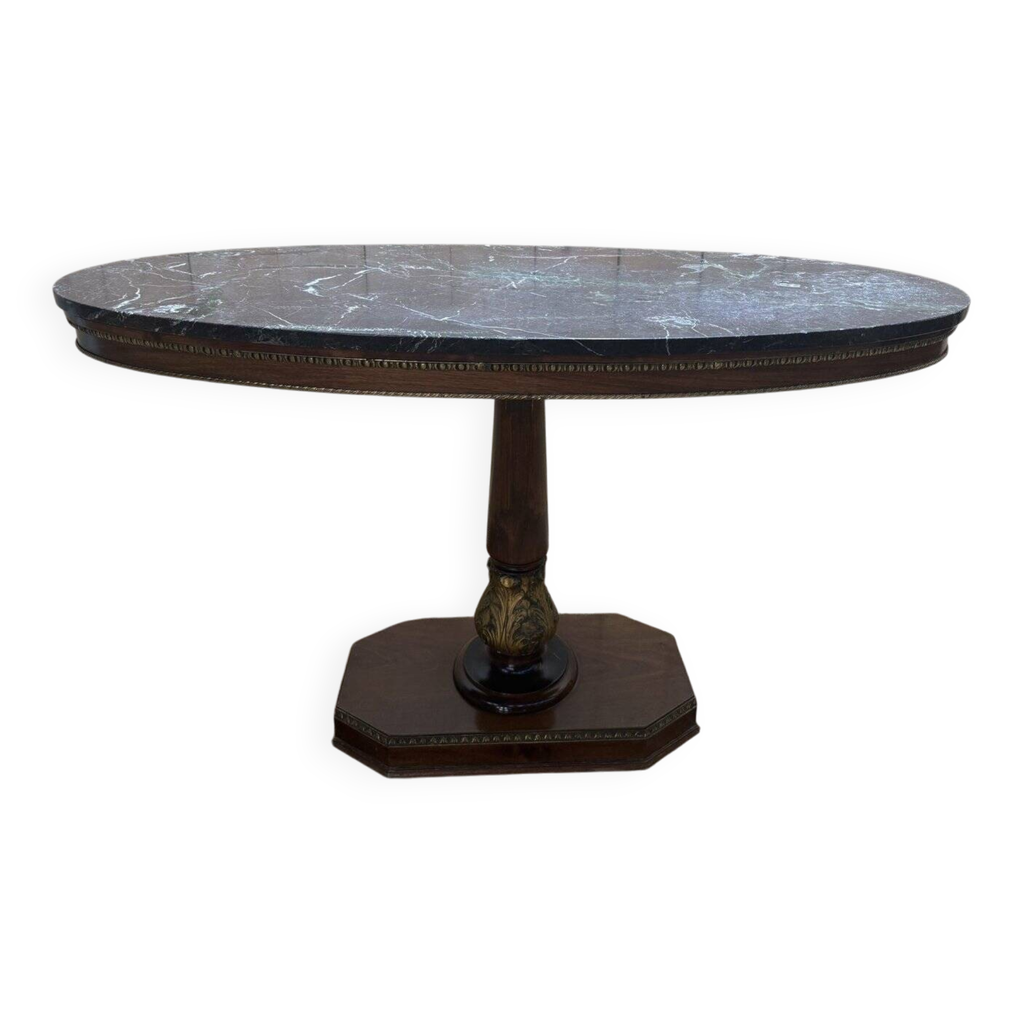 Guéridon oval de style Empire en noyer et marbre | Selency
