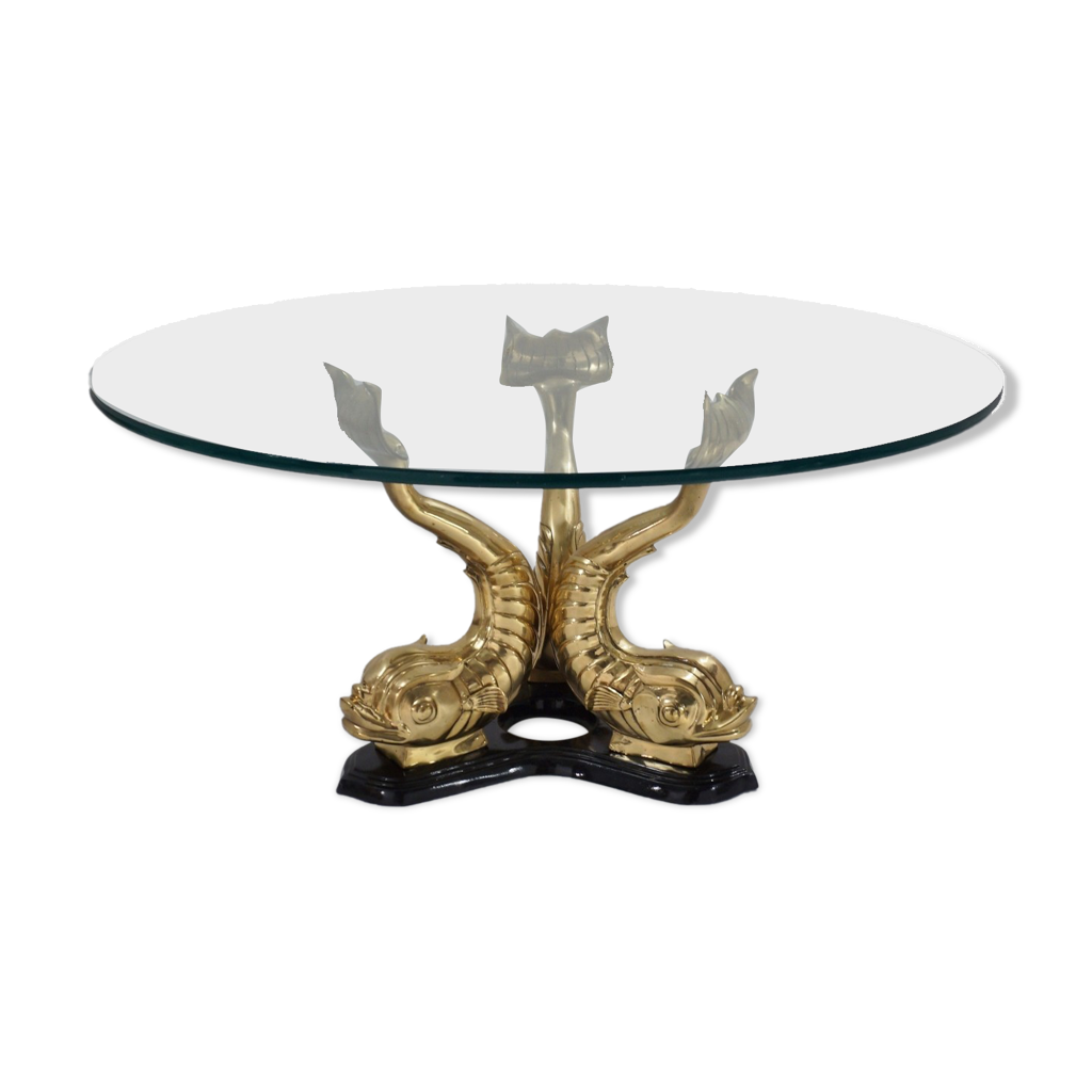 Table basse dauphins en laiton vintage, 1960 | Selency