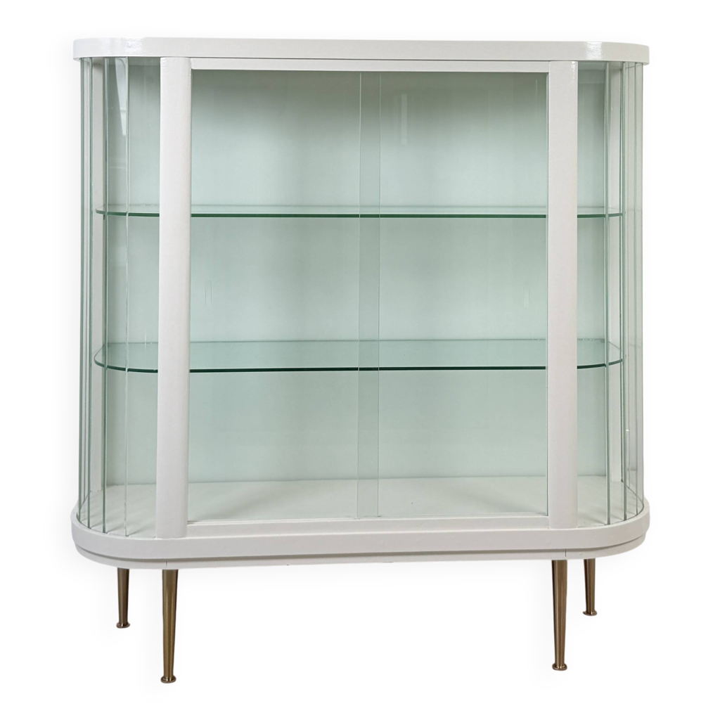 White vintage slatted display case on gold legs | Selency