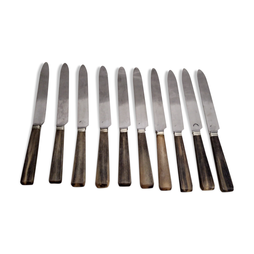Couteaux de table en corne et acier 1950 | Selency