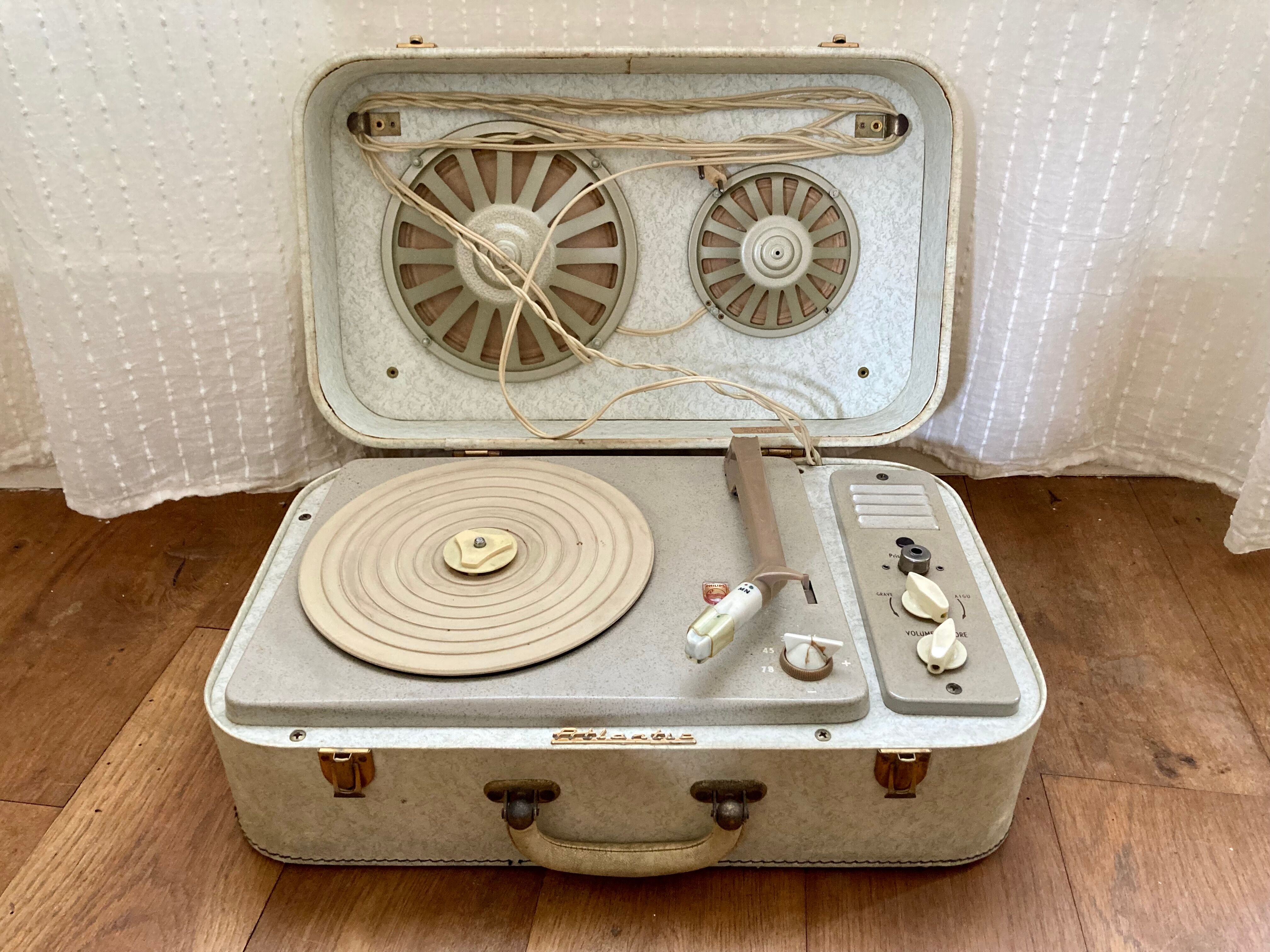 Tourne disque vintage valise portable 45 tours vintage Philips Atlantic | Selency