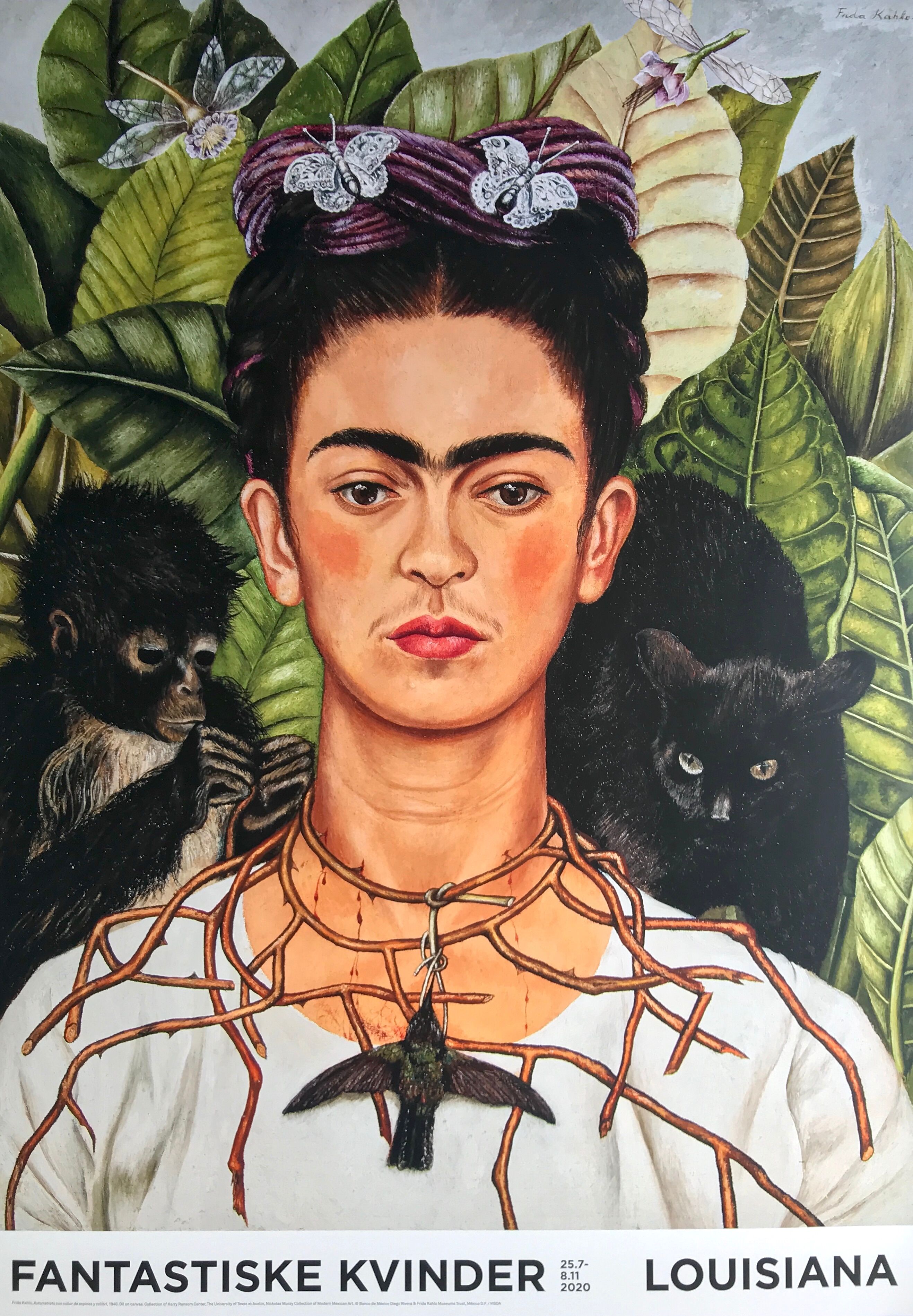 Affiche d'exposition frida kahlo, autorretrato con collar de espinas y ...