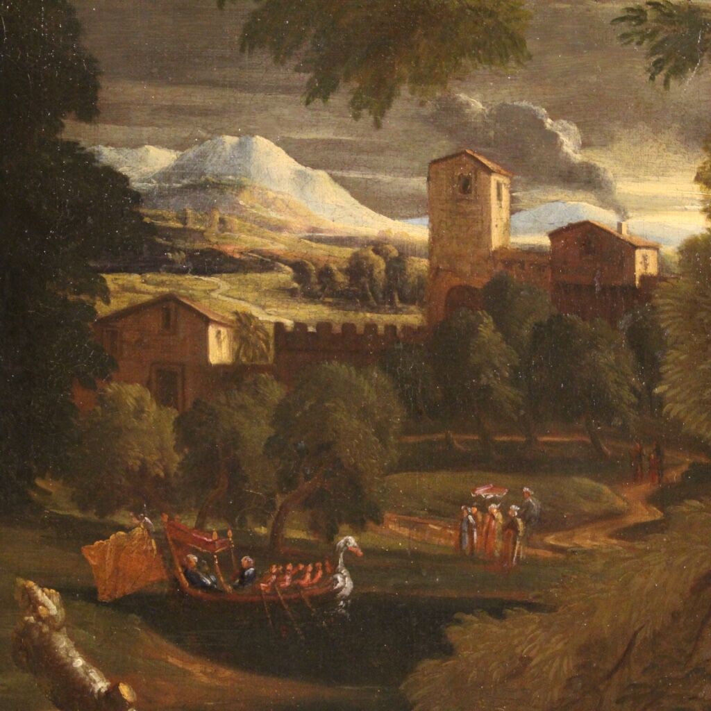 Peinture de paysage flamande antique du 18ème siècle huile sur toile ...