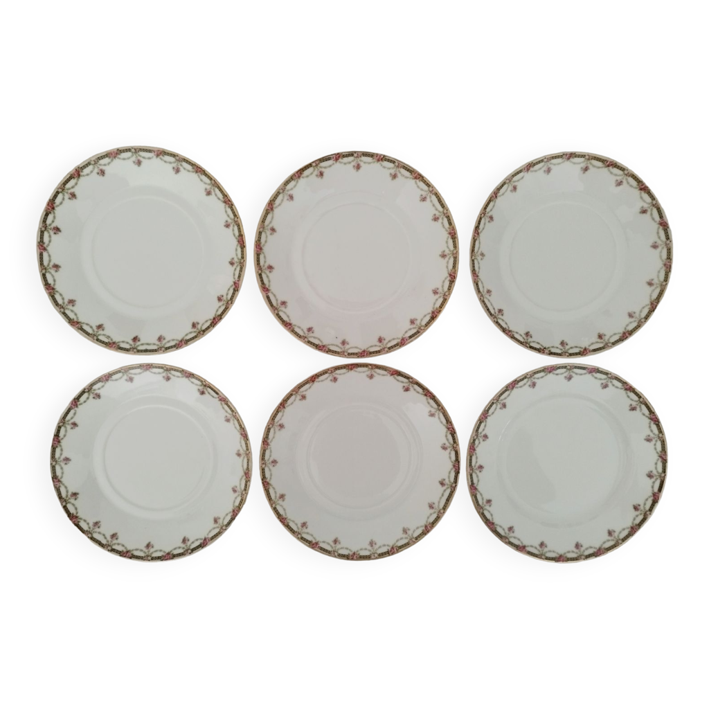 Assiettes Dessert Gâteau Porcelaine Limoges Liseret Or Frise Fleurie ...