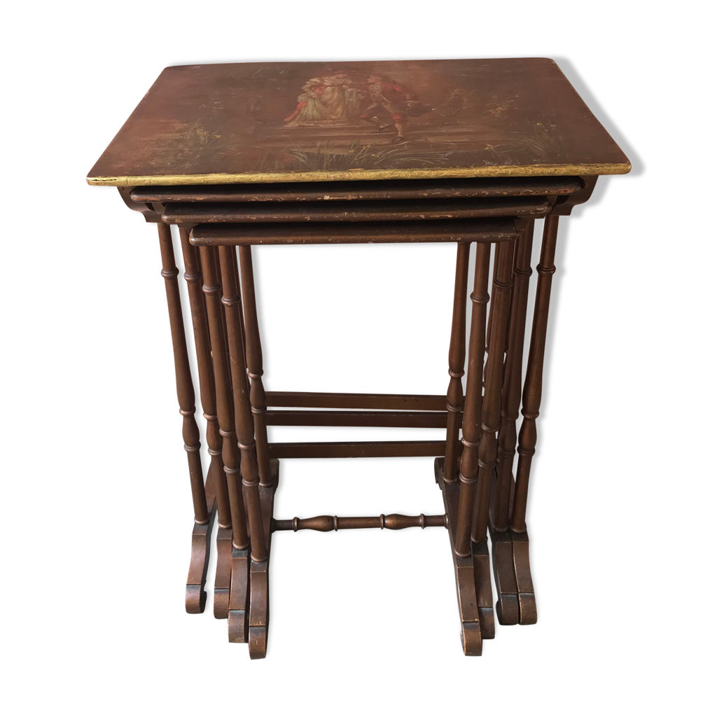 Tables gigognes epoque 1900 avec plateaux peints style louis xvi scene ...