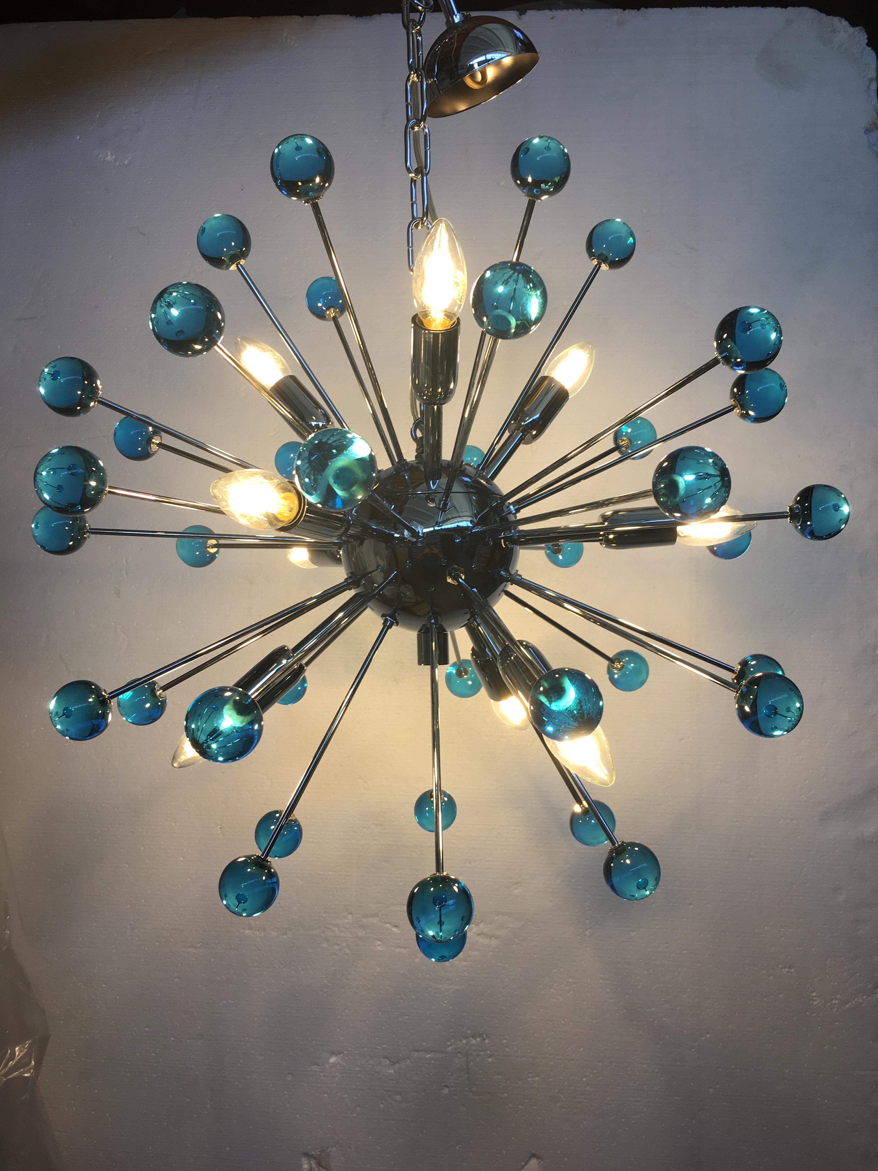 Sputnik style blue Murano glass chandelier | Selency