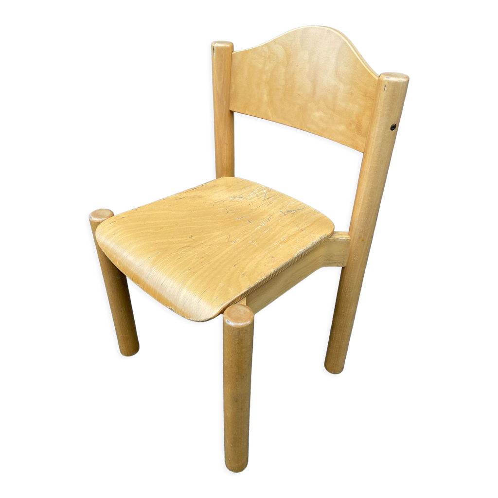 Chaise école school enfant bois design années 80 design signé hiller ...