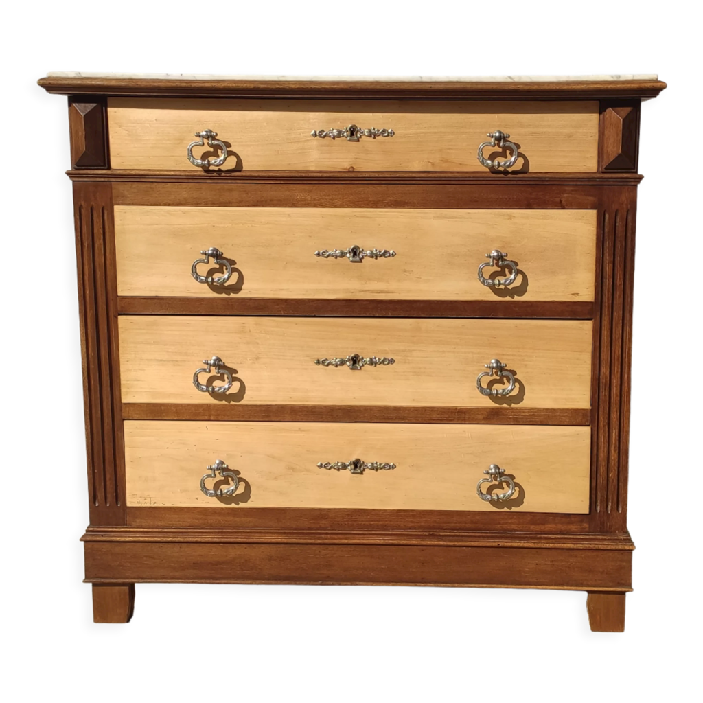 Commode en bois massif, dessus marbre blanc | Selency