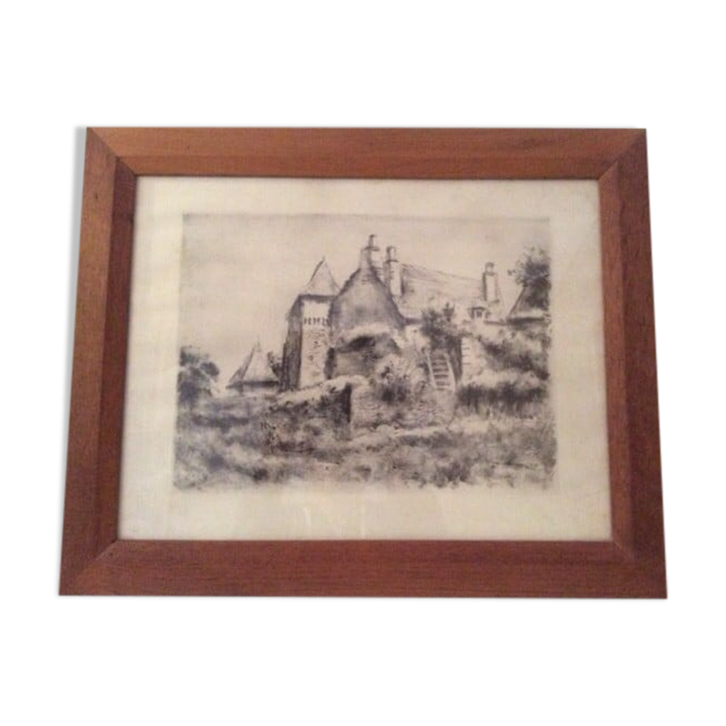 Tableau ancien paysage de campagne | Selency