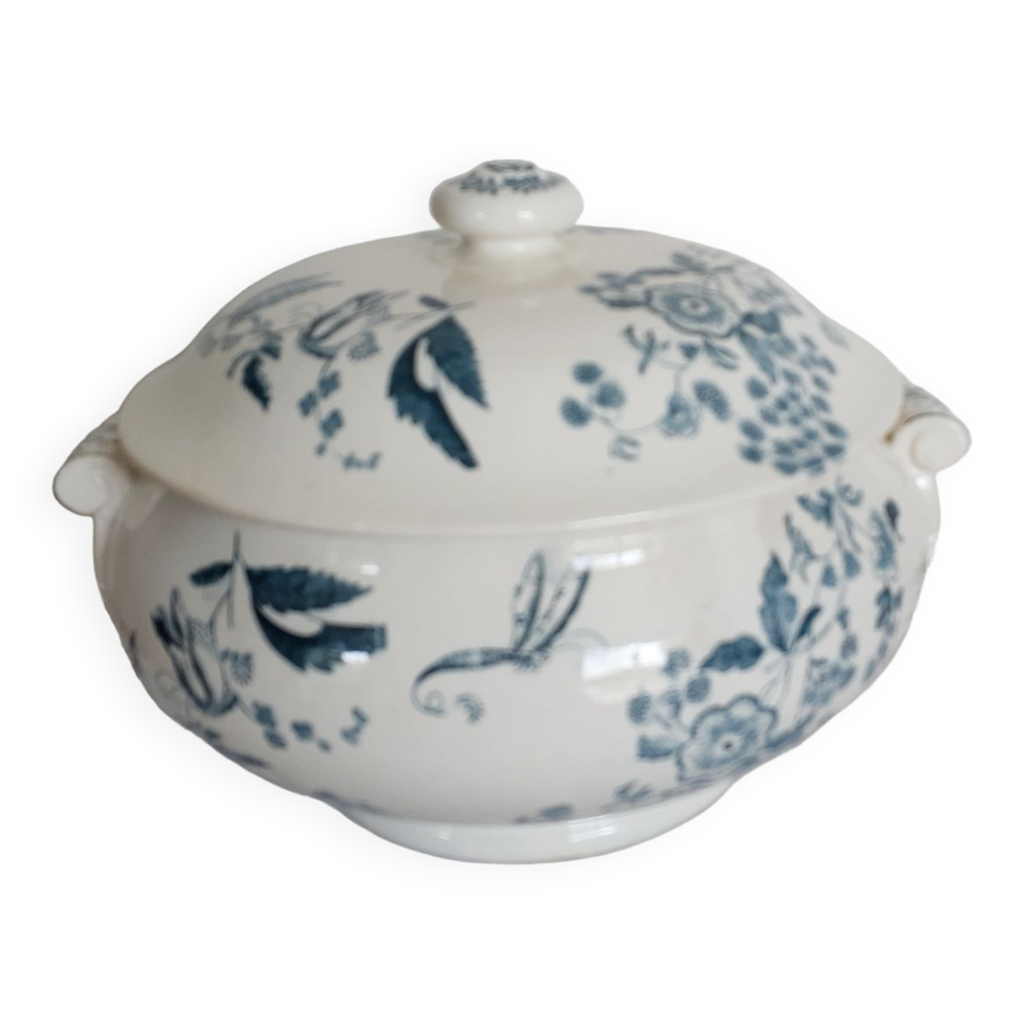 Soupière antique en faïence de Longwy , modèle Ycho , terre de fer ...