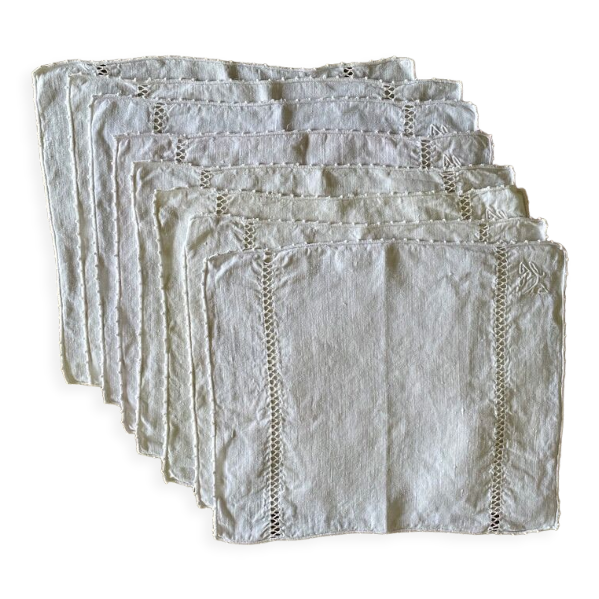 Ensemble de 8 sets de table anciens brodés et monogrammés "JS" - blanc ...