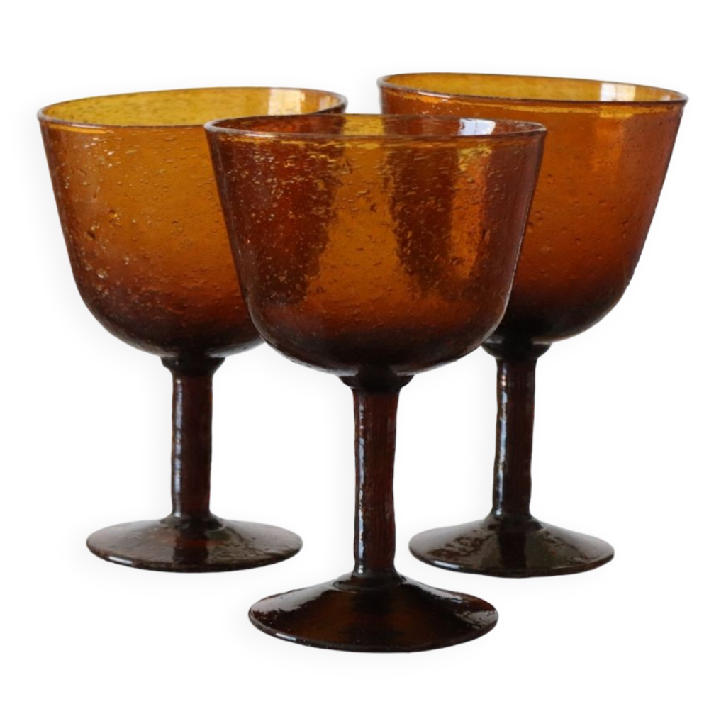 3 verres à pieds en verre bullé et soufflé | Selency