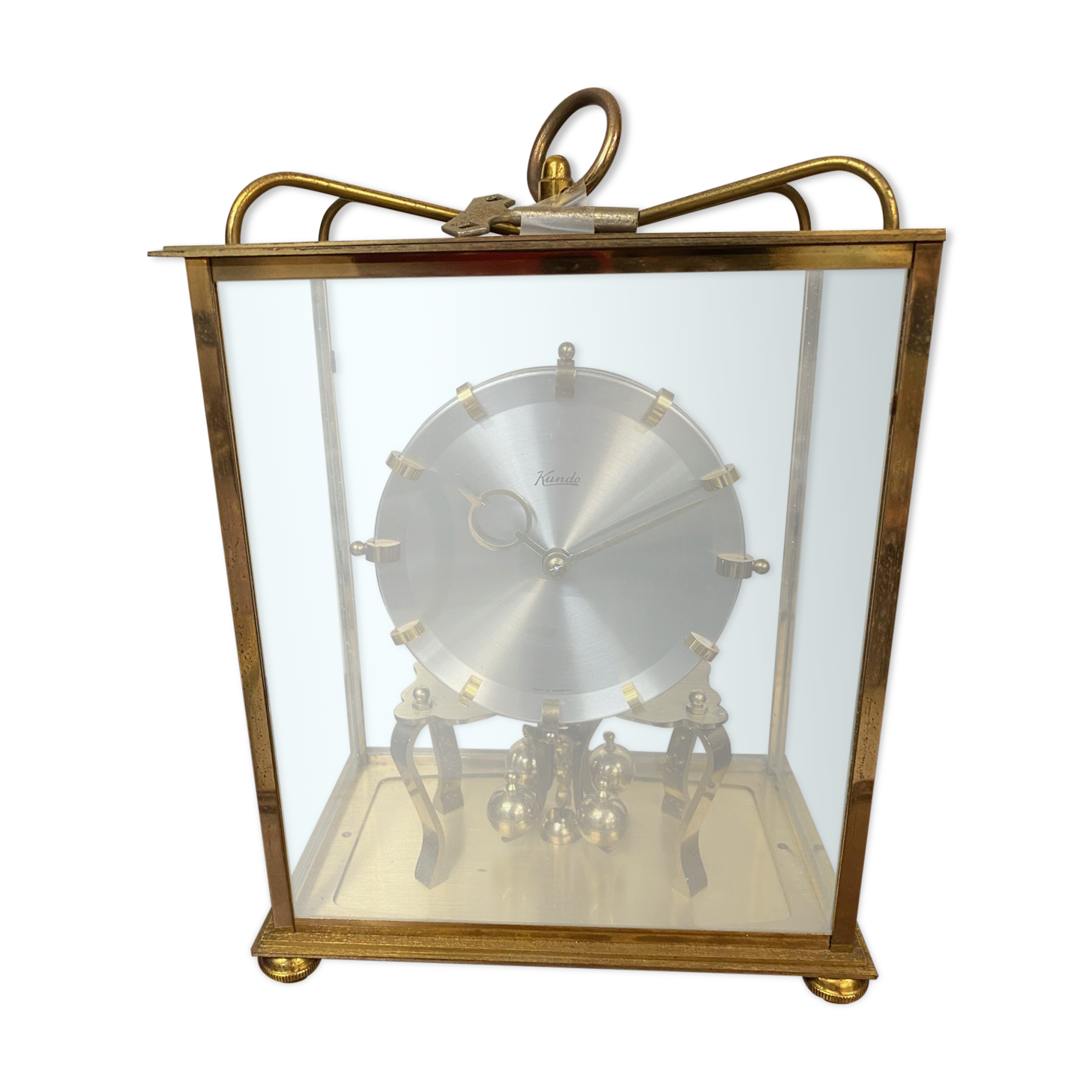 Pendule kundo mécanique années 50 style art déco avec cage en verre et ...
