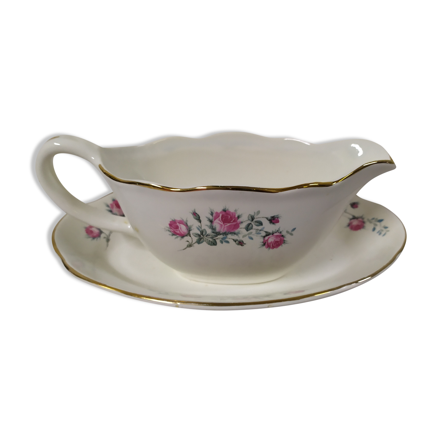Saucière Sarreguemines Digoin fleurs rose liseré doré | Selency