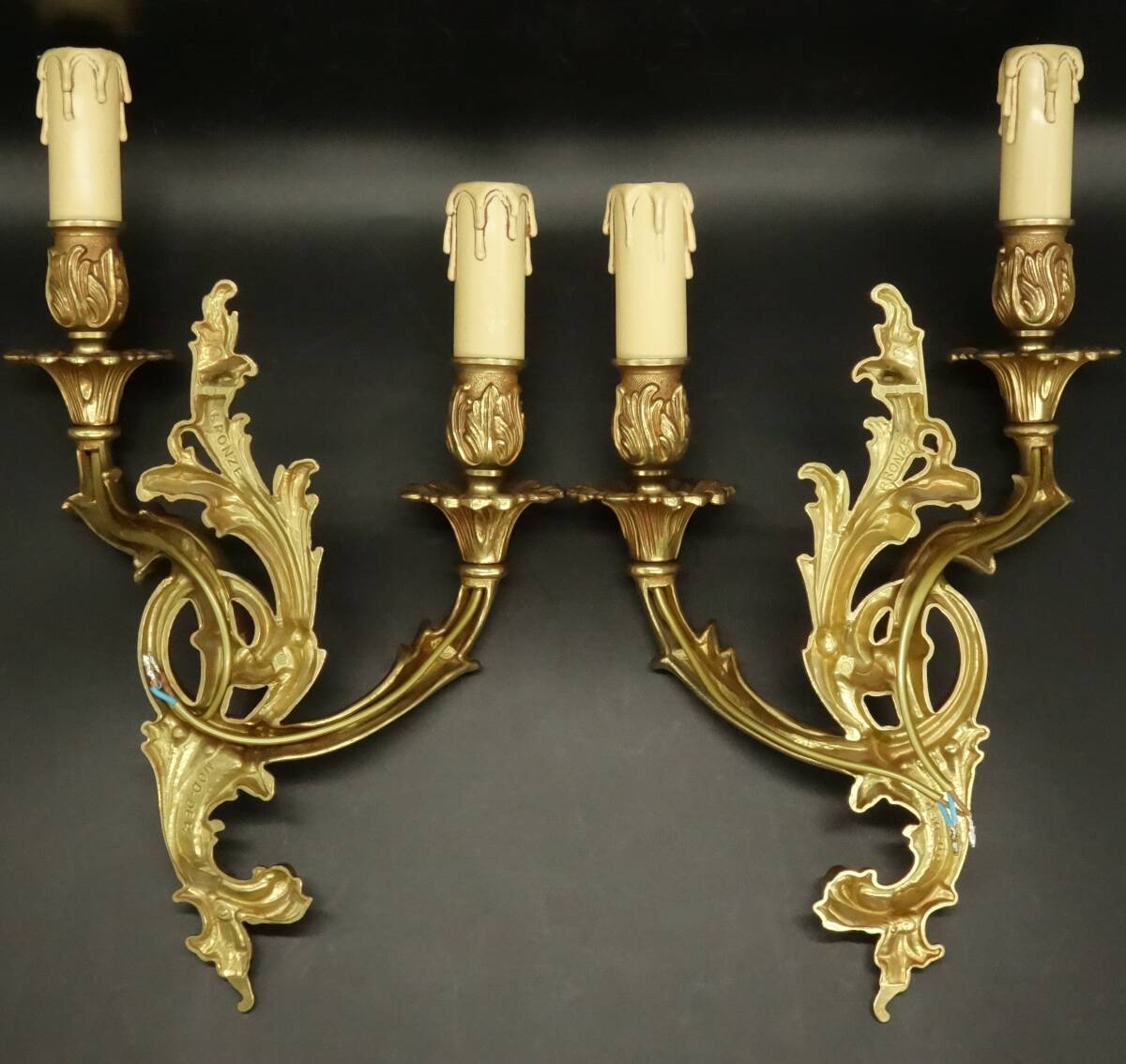 Pair of large Rocaille / Rococo / Baroque style wall lights - gilded ...