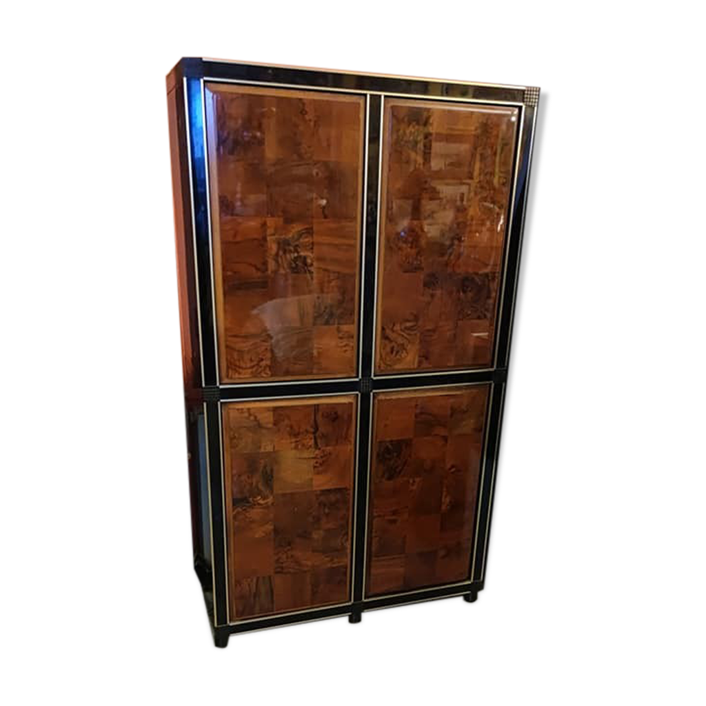 Four-door cabinet in checkerboard patterned burr walnut veneer | Selency