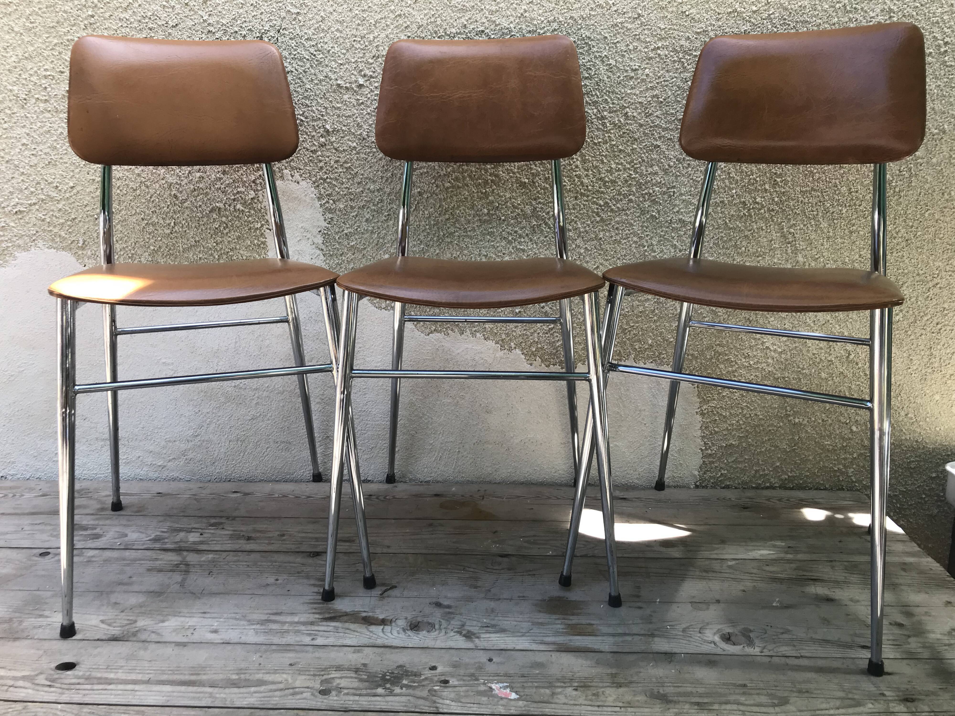 Serie de 3 chaises anciennes Tubmenager années 70 | Selency
