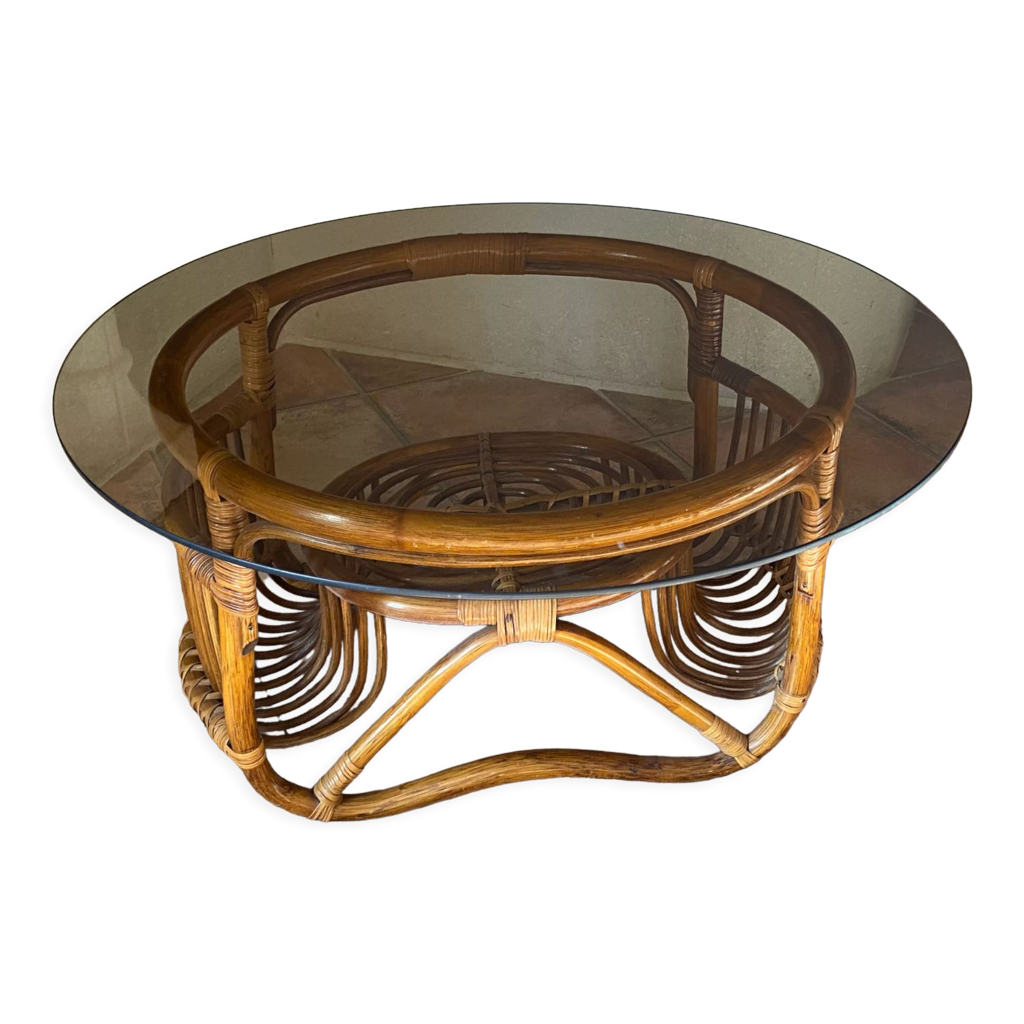 Table basse en rotin roche bobois.1970 | Selency