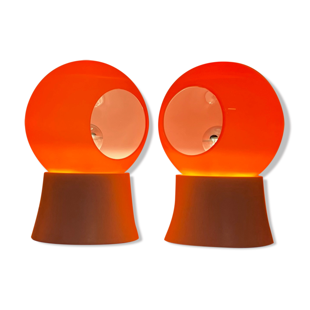 Lampes en verre orange des années 70 Arredalux artisanales, made in Italy | Selency