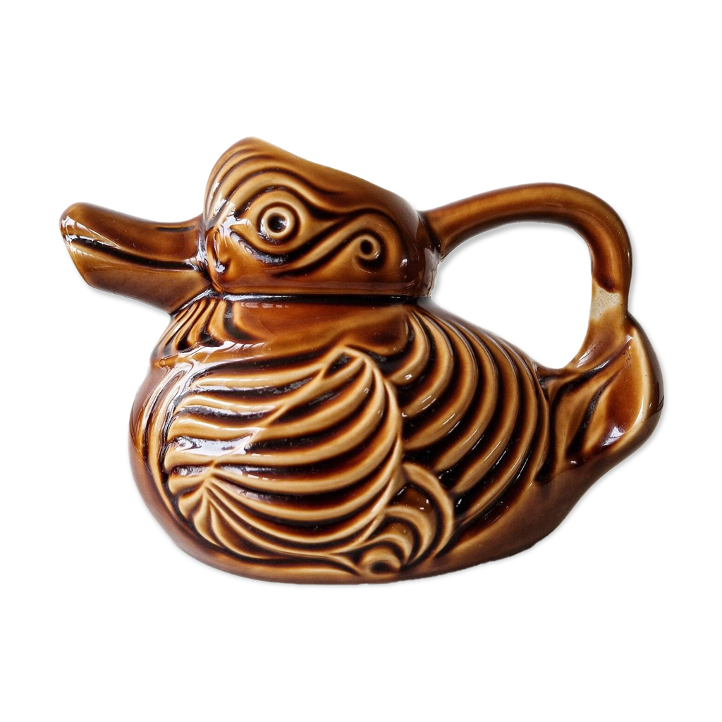 Pichet en barbotine canard marron Sarreguemines, France année 70 | Selency