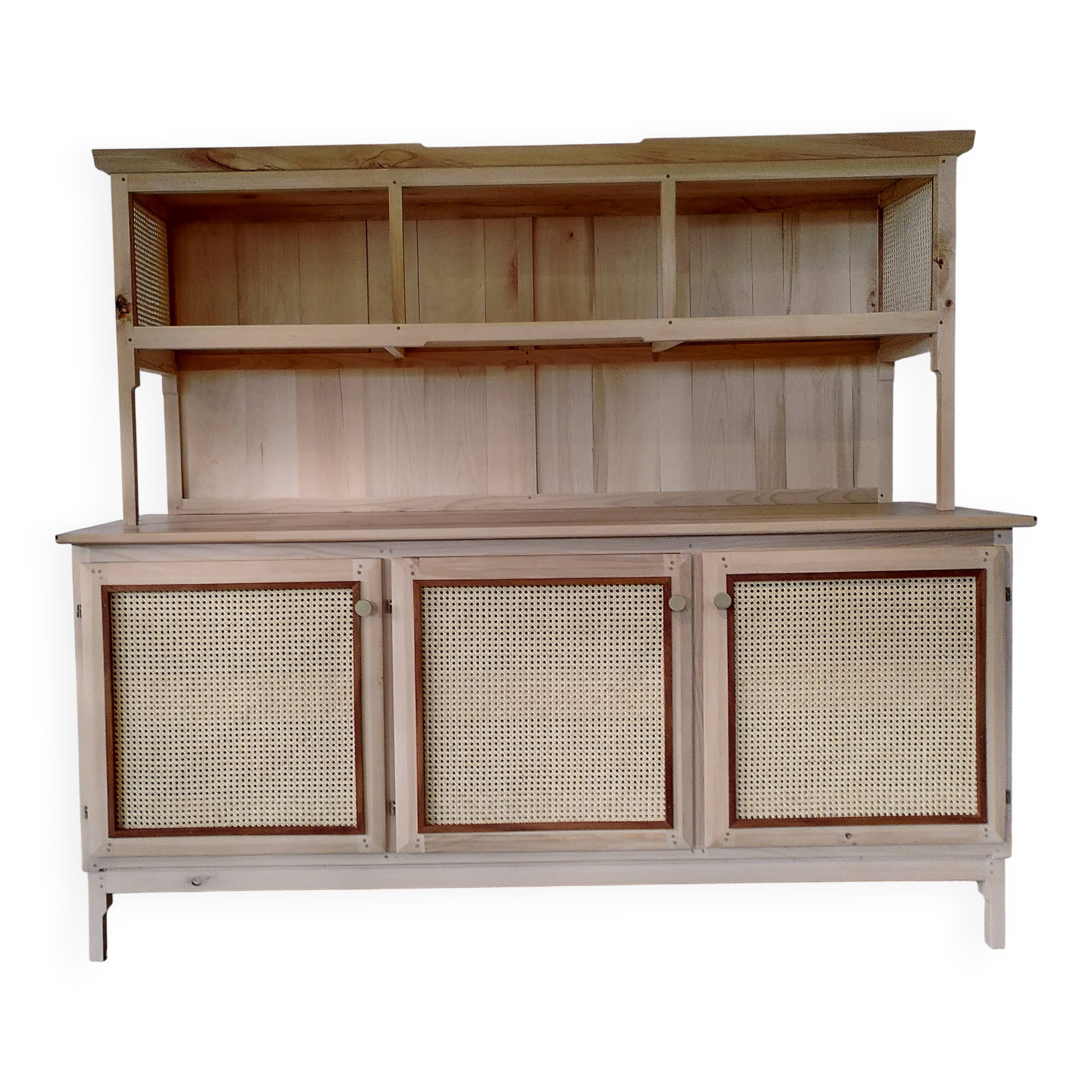Buffet en bois massif Corse et cannage | Selency